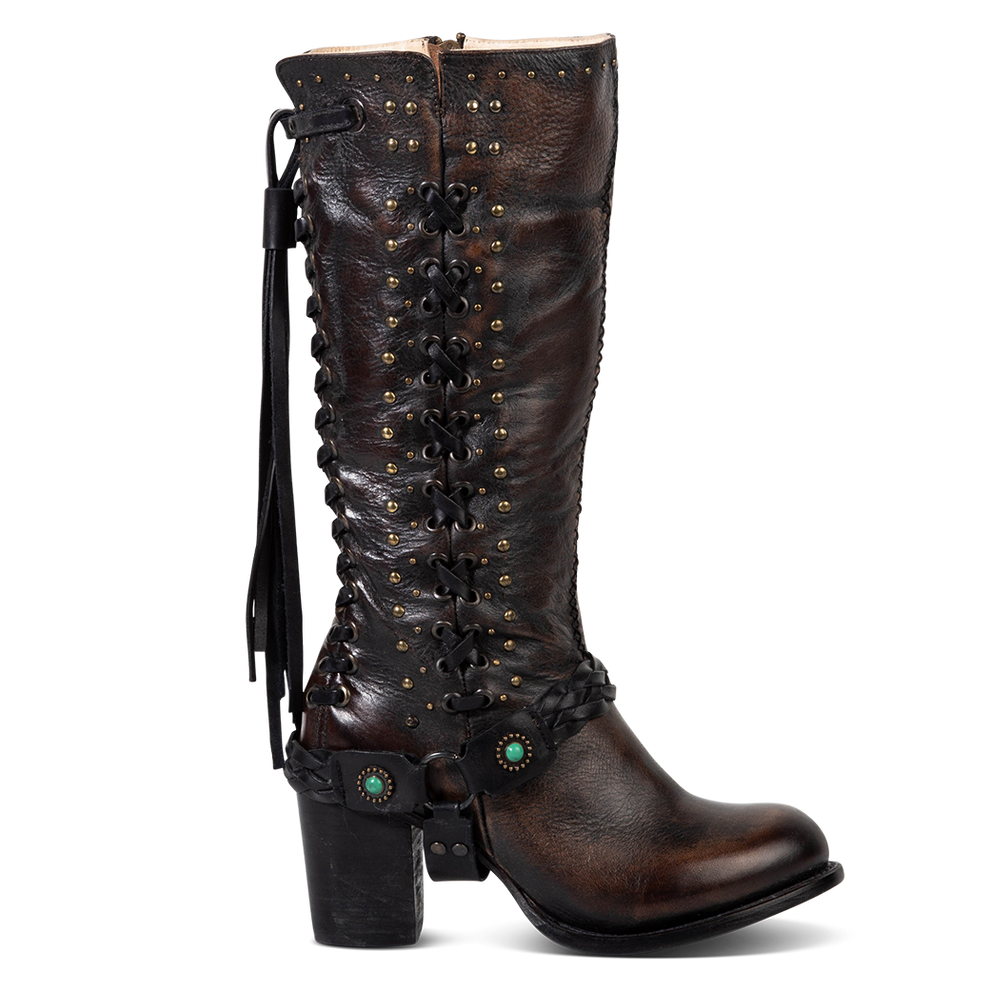 BUCK Women's Braided Leather Heeled Tall Boots Black | Freebird Stores ...