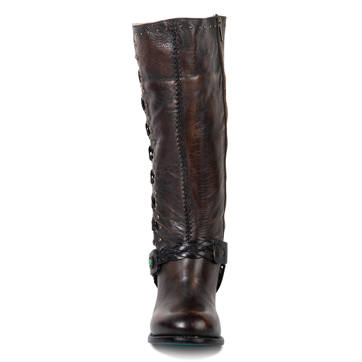 BUCK Women's Braided Leather Heeled Tall Boots Black | Freebird Stores ...