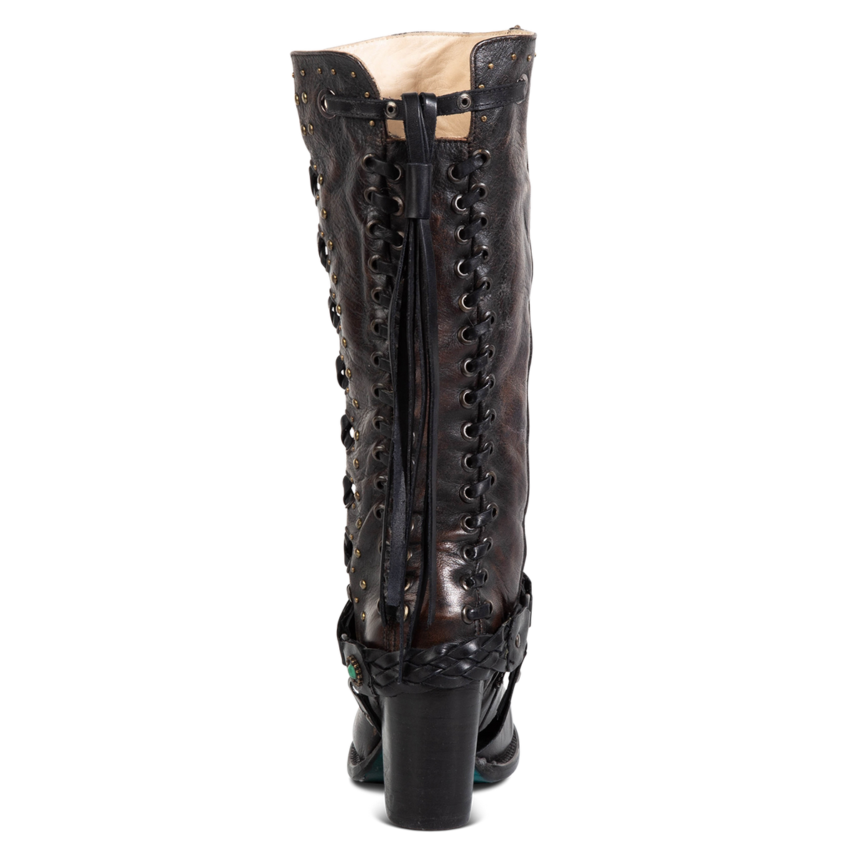 BUCK Women's Braided Leather Heeled Tall Boots Black | Freebird Stores ...