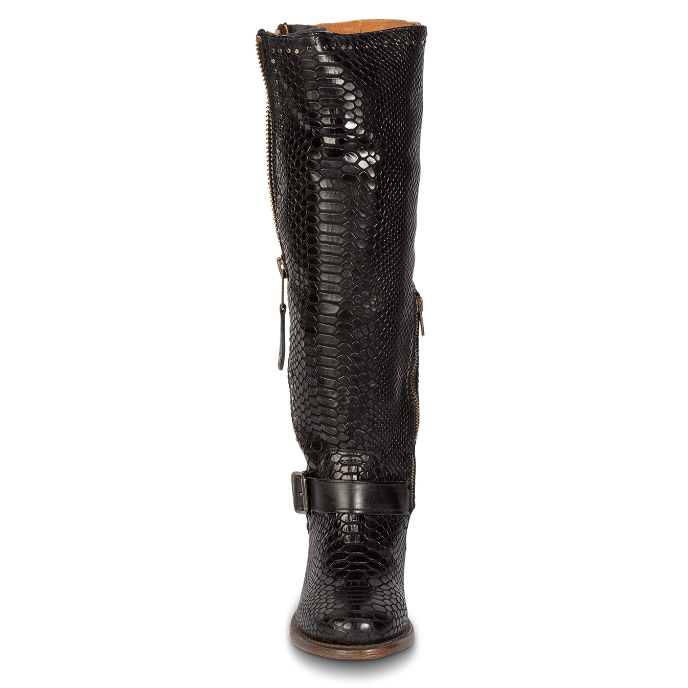 CARSON Women's Side Zipper Exclusive Leather Boot Black Snake ...